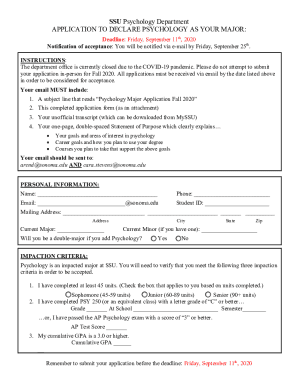 Fillable Online SSU Psychology Department APPLICATION TO DECLARE ...