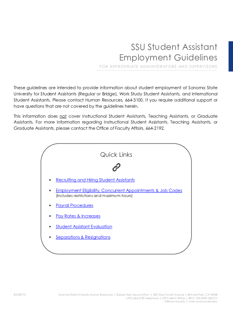 Fillable Online SSU Student Assistant Employment Guidelines Fax Email ...