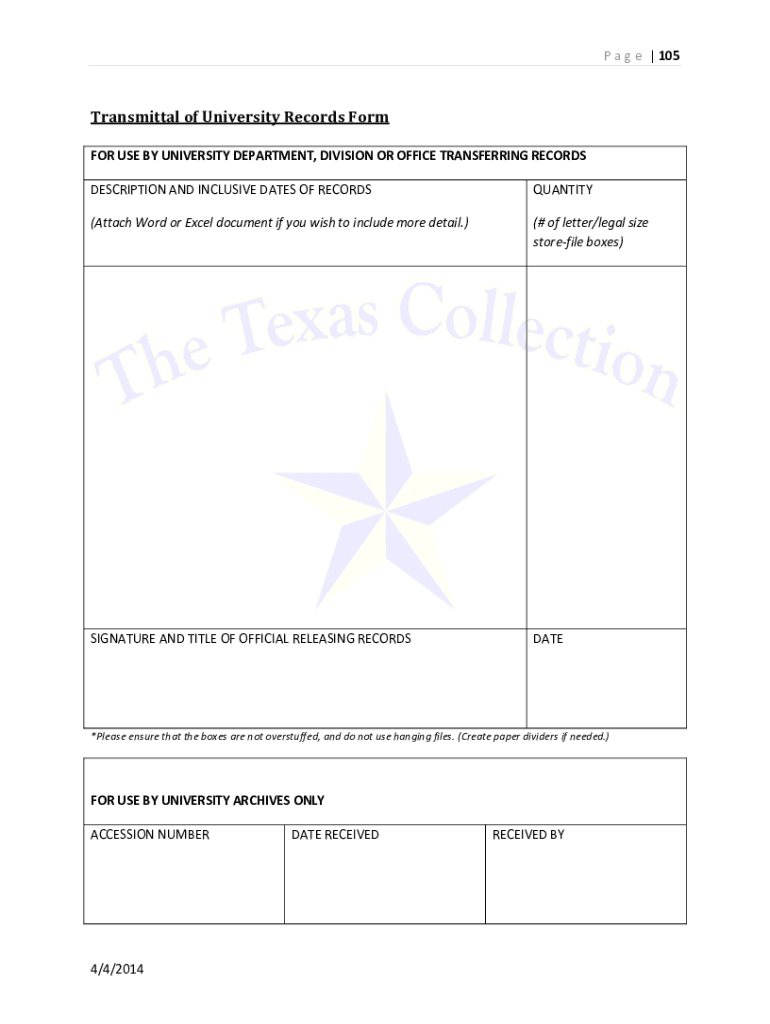 Fillable Online Transmittal of University Records Form Fax Email Print ...