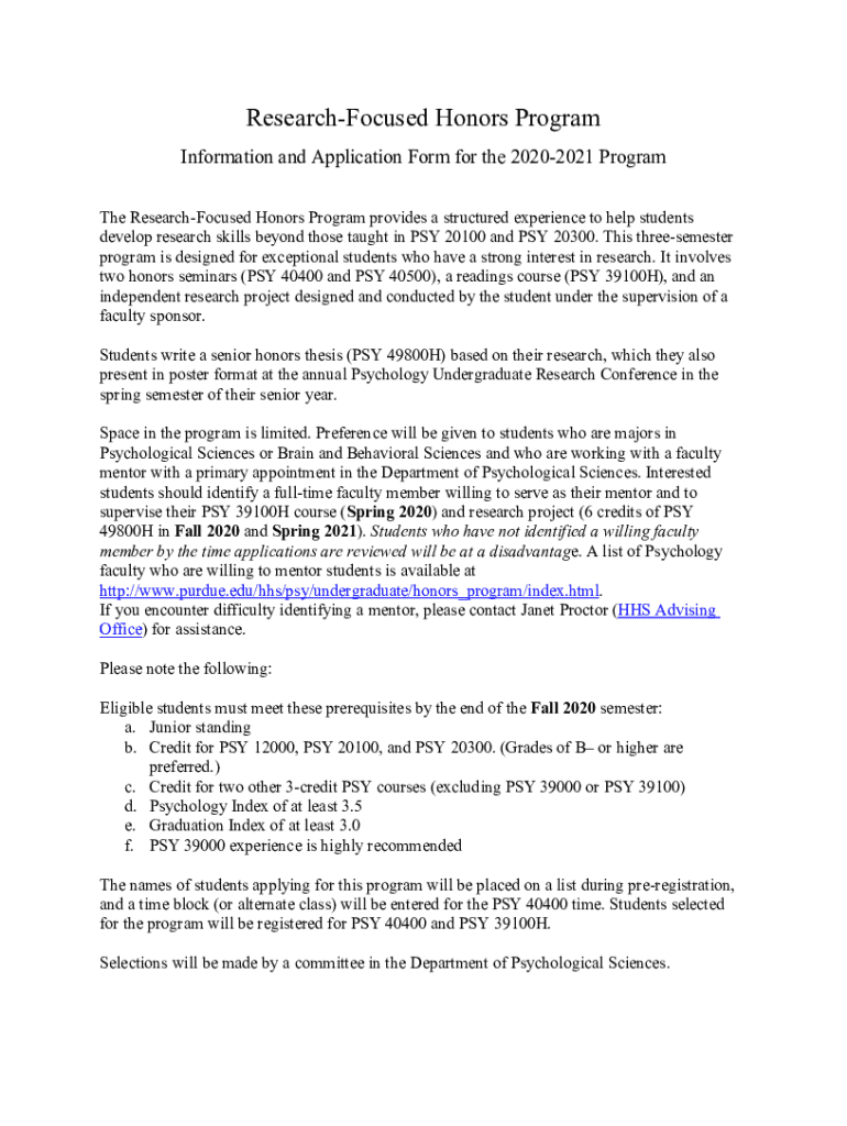 Fillable Online The Research-Focused Honors Program provides a structured experience to help ...