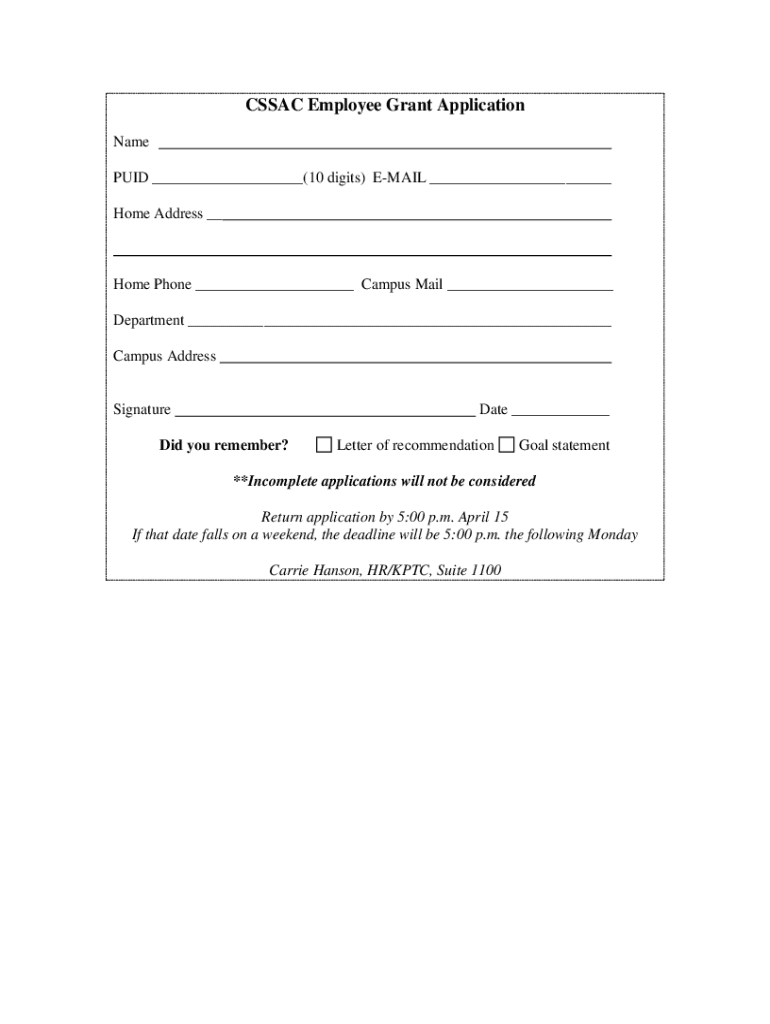 Fillable Online CSSAC Dependent Grant Application - Purdue University ...