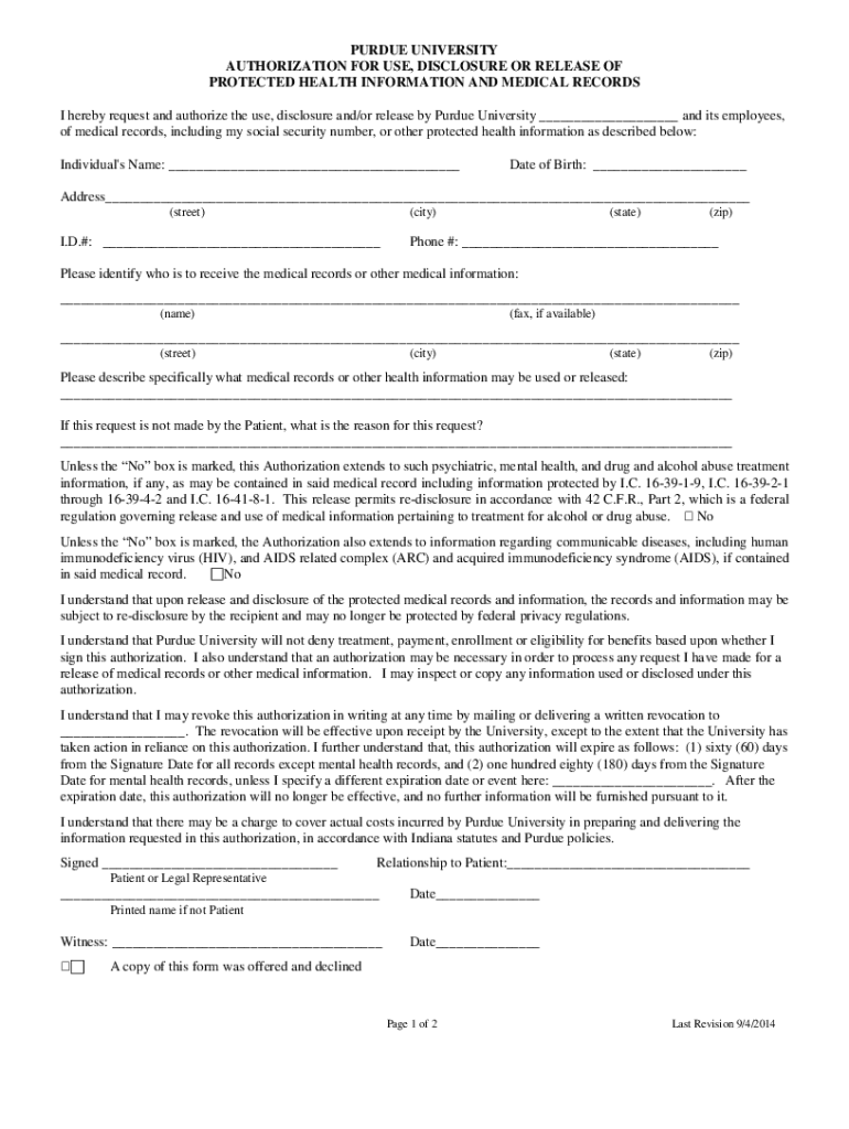 Fillable Online PURDUE UNIVERSITY AUTHORIZATION FOR USE, Fax Email Print - pdfFiller