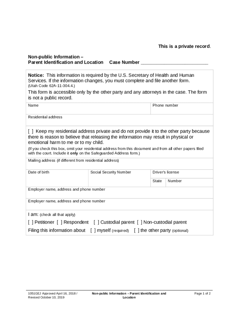 Non-public Ination - Parent Identification and Location. Non-public ...