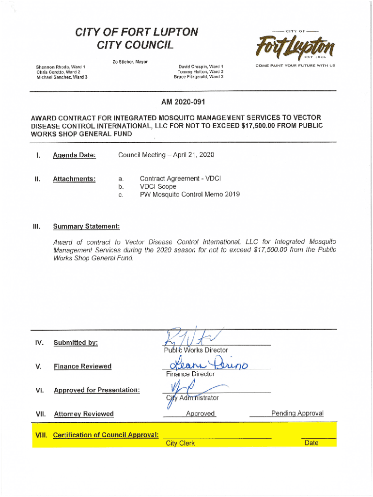 Fillable Online AM 2020-091 Award Contract For Integrated Mosquito ...