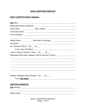 Fillable Online ADULT-ADOPTION CHECKLIST PAGE 1 OF 3 ADULT ... Fax Email Print - pdfFiller