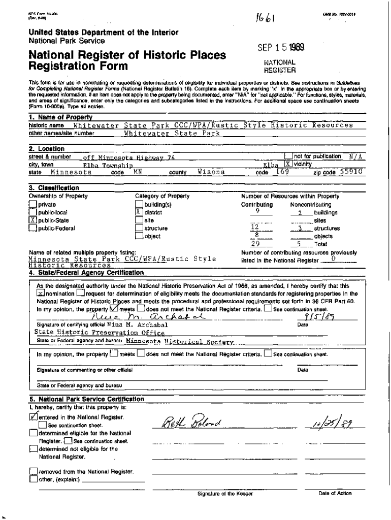 Fillable Online SEP 15 National Register of Historic Places ...
