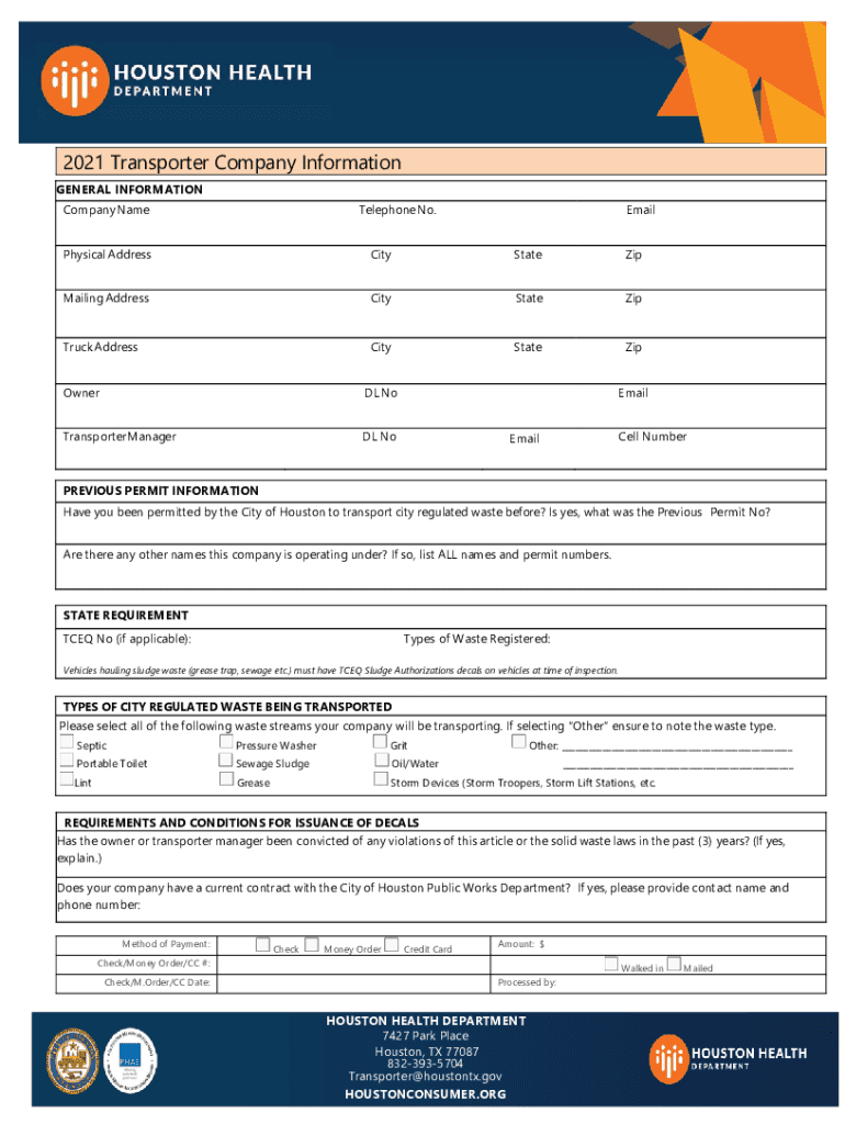 Fillable Online 2021 Transporter Application Form Fax Email Print - pdfFiller