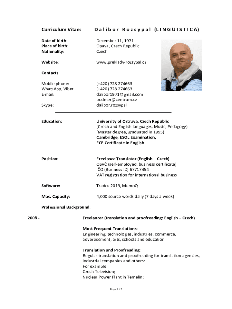 Vitae Definition - Fill Online, Printable, Fillable, Blank | pdfFiller