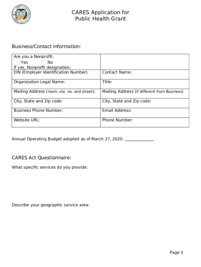 CARES Application for Public Health Services (worksheet) Doc Template ...