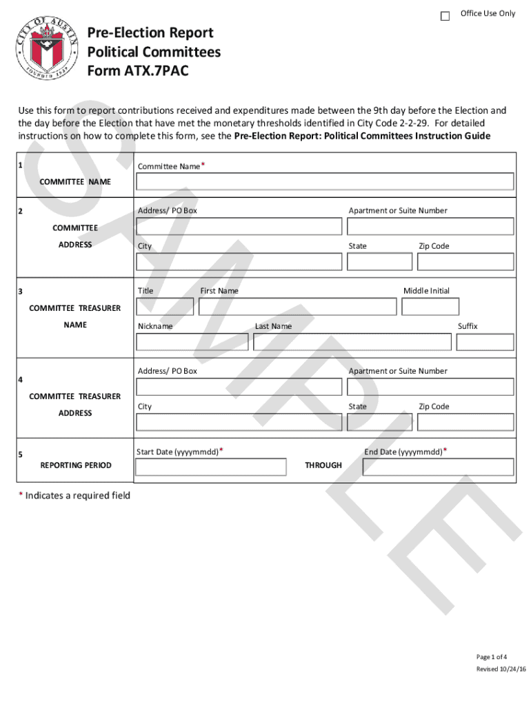 Fillable Online Pre-Election Report Political Committees Form ATX.7PAC ...