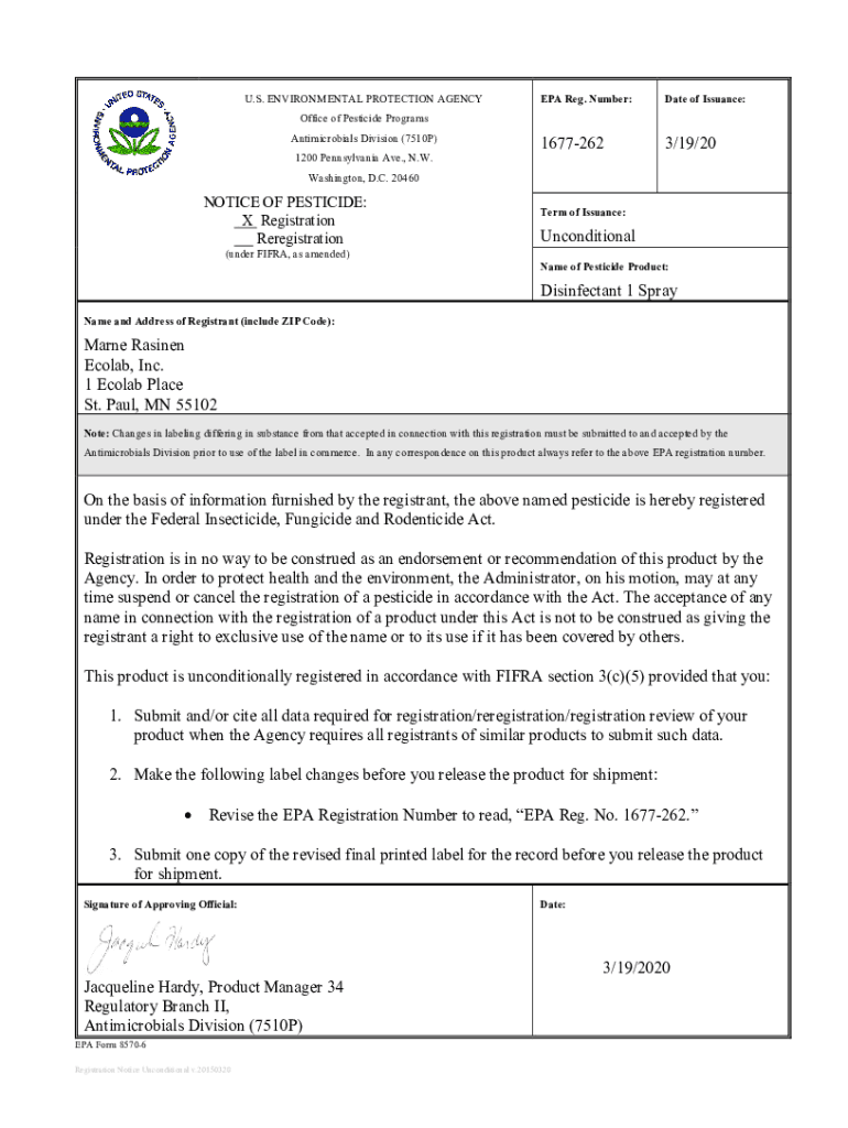 Fillable Online US EPA, Pesticide Product Label, Disinfectant 1 Spray ...