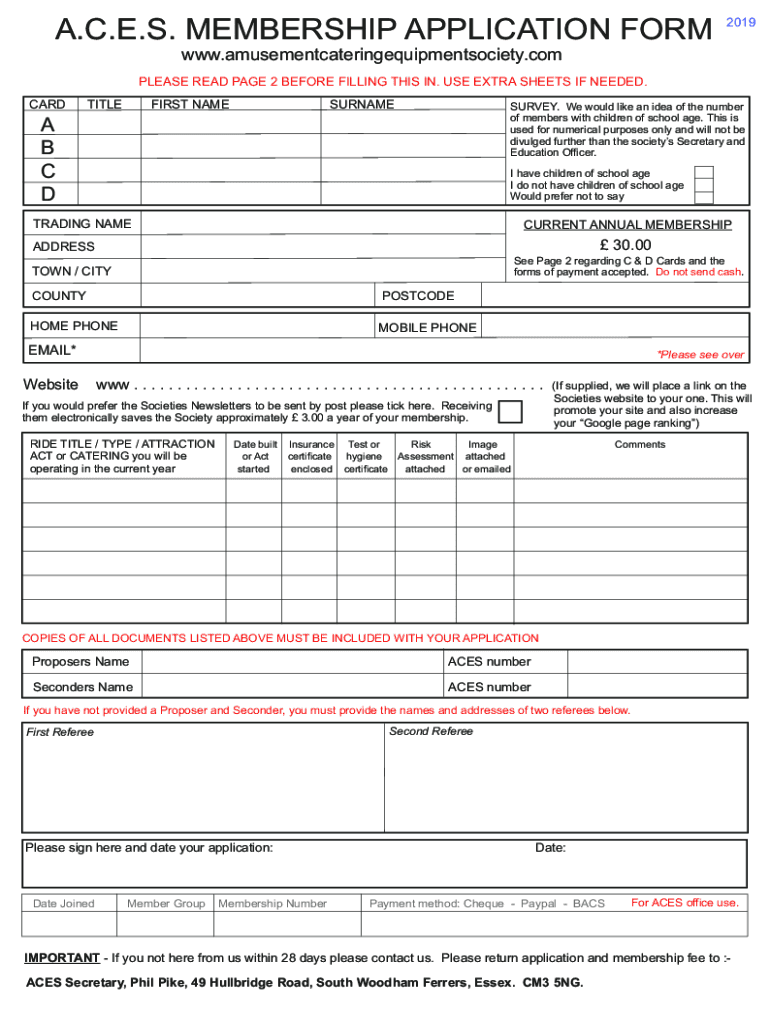 Fillable Online A.C.E.S. MEMBERSHIP APPLICATION FORM Fax Email Print ...