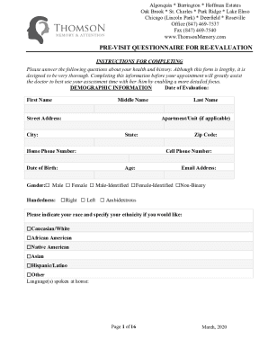 Fillable Online PRE-VISIT QUESTIONNAIRE FOR RE-EVALUATION Fax Email ...