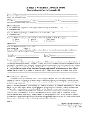 Fillable Online Children's ACTIVITIES CONSENT FORM Fax Email Print - pdfFiller