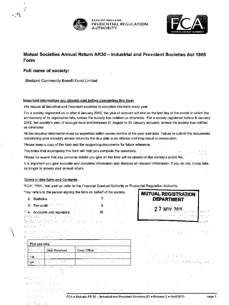 Fillable Online Mutual Societies Annual Return AR30 - Industrial and ...