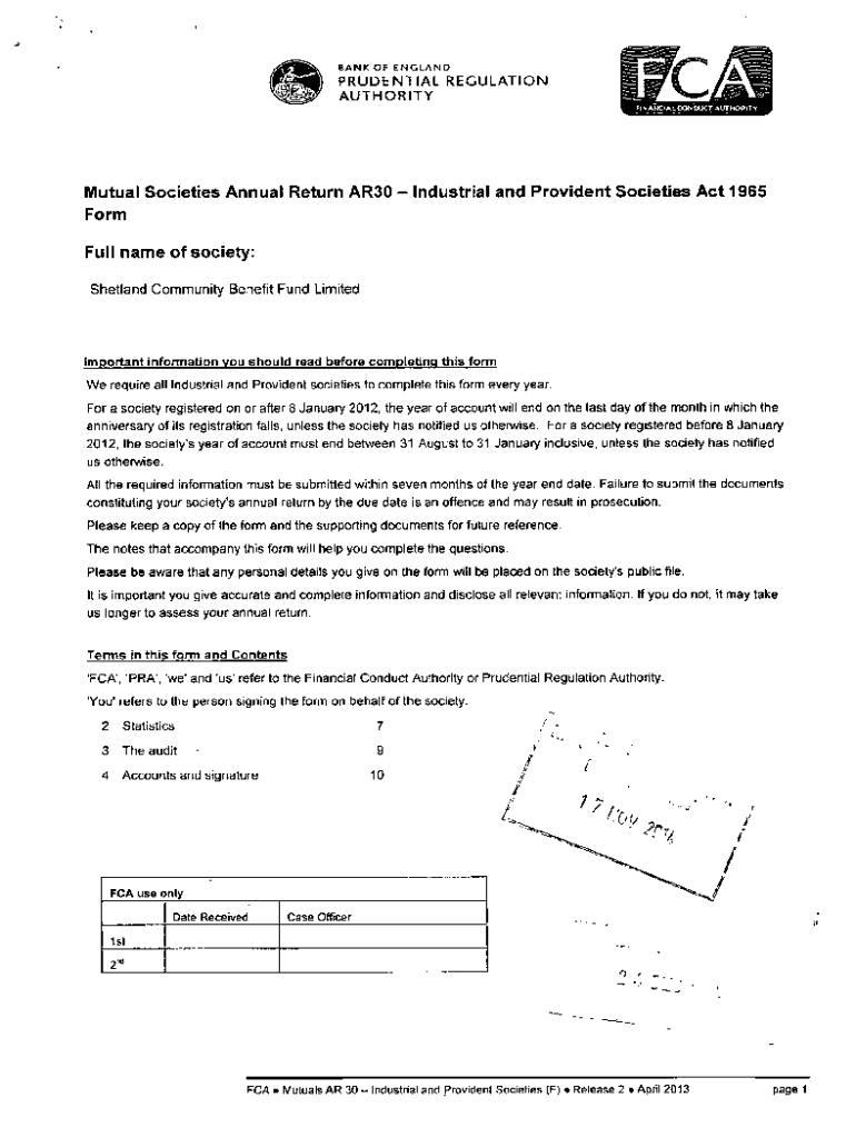 Fillable Online Mutual Societies Annual Return AR30 - Mutuals Public Register Fax Email Print ...
