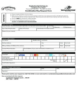 Fillable Online Combination/Key Request Form - Winchester Safes Fax ...