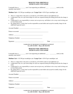 Fillable Online REQUEST FOR ADDITIONAL SOLID WASTE CONTAINER Fax Email ...