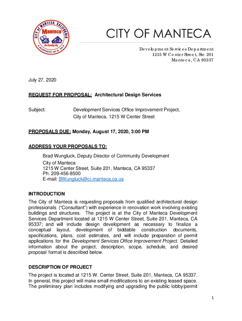 Fillable Online REQUEST FOR PROPOSAL: Architectural Design Services Fax ...