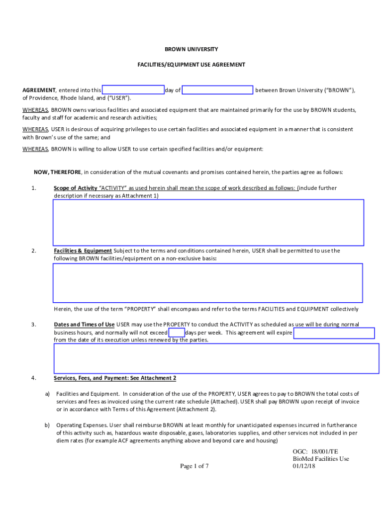 Fillable Online FACILITIES/EQUIPMENT USE AGREEMENT Fax Email Print ...
