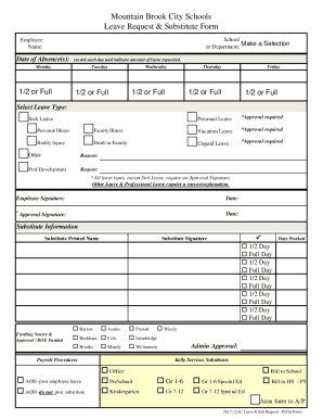 Fillable Online Leave Request & Substitute Form Fax Email Print - pdfFiller
