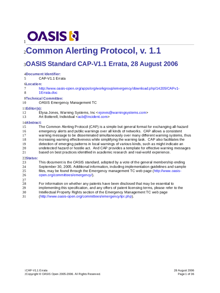 OASIS/ITU-T Common Alerting Protocol (CAP ... - Cover Pages Doc Template | pdfFiller