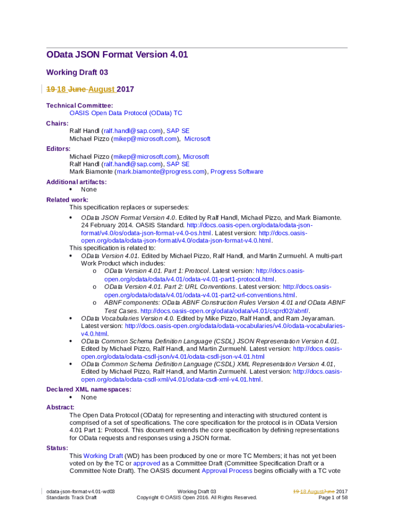 OASIS Open Data Protocol (OData) TC OASIS Doc Template | pdfFiller