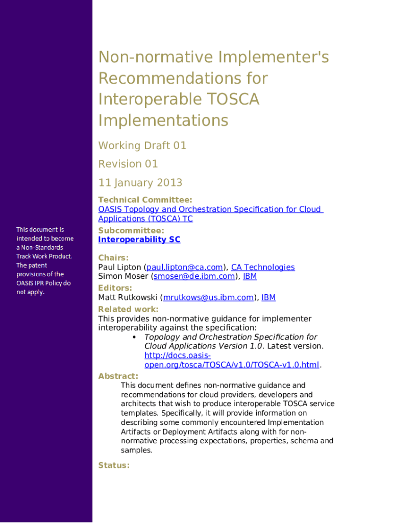 TOSCA Template - Cloud Standards Customer Council Doc Template | pdfFiller