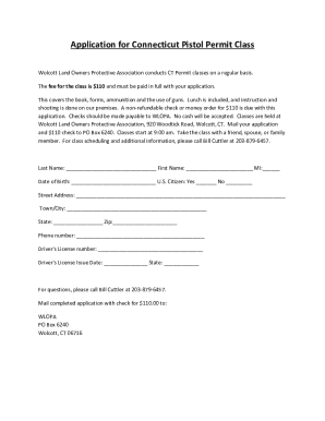Fillable Online PISTOL PERMIT APPLICATION - Connecticut Pistol Permit ...
