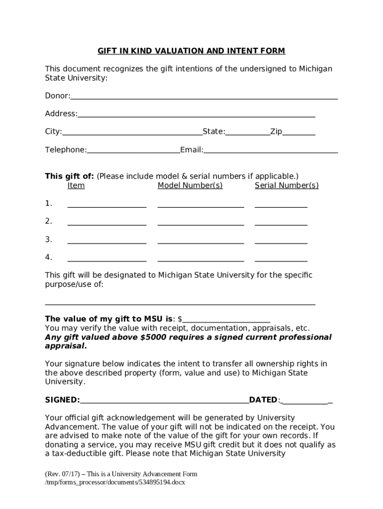 This document recognizes the gift intentions of the undersigned to ...