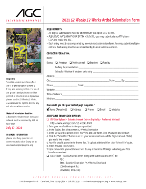 Fillable Online 2021 52 Weeks 52 Works Artist Submission Form Fax Email ...