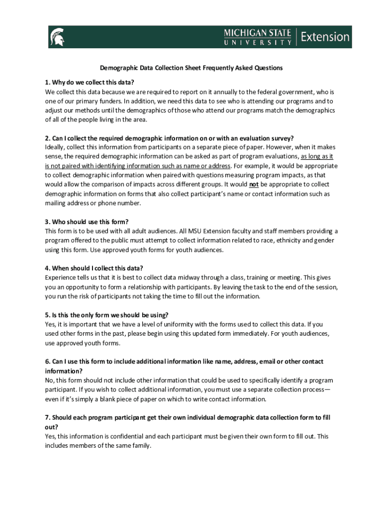 Fillable Online Demographic Data Collection Form FAQ - Michigan State ...