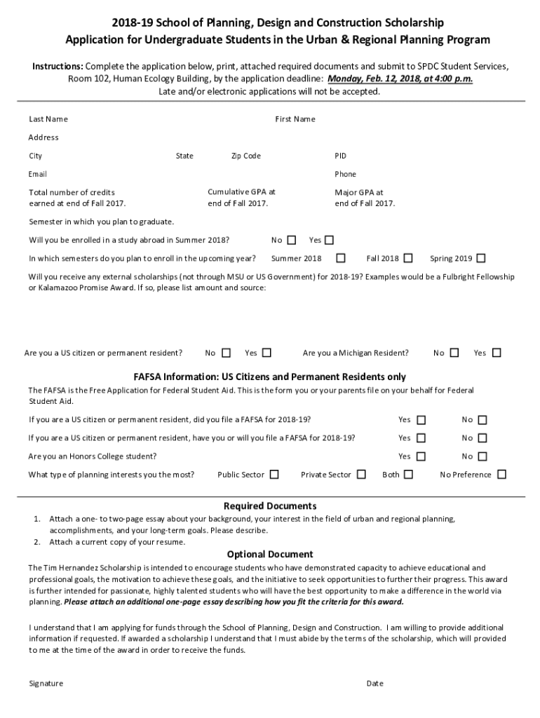 Fillable Online 2018-19 SPDC Scholarship Application for Undergraduate ...