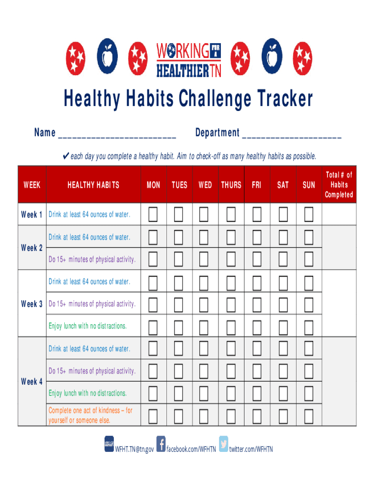 Fillable Online Healthy Habits Challenge Tracker Fax Email Print ...