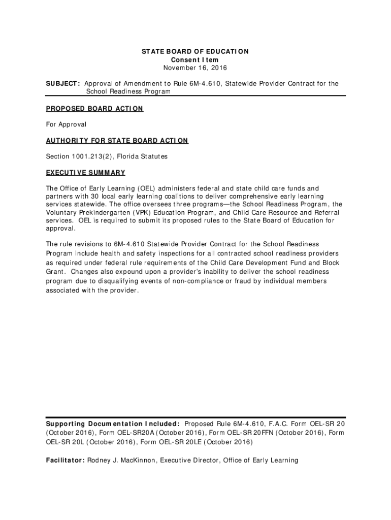 Fillable Online Approval of Amendment to Rule 6M-4.610, Statewide ...