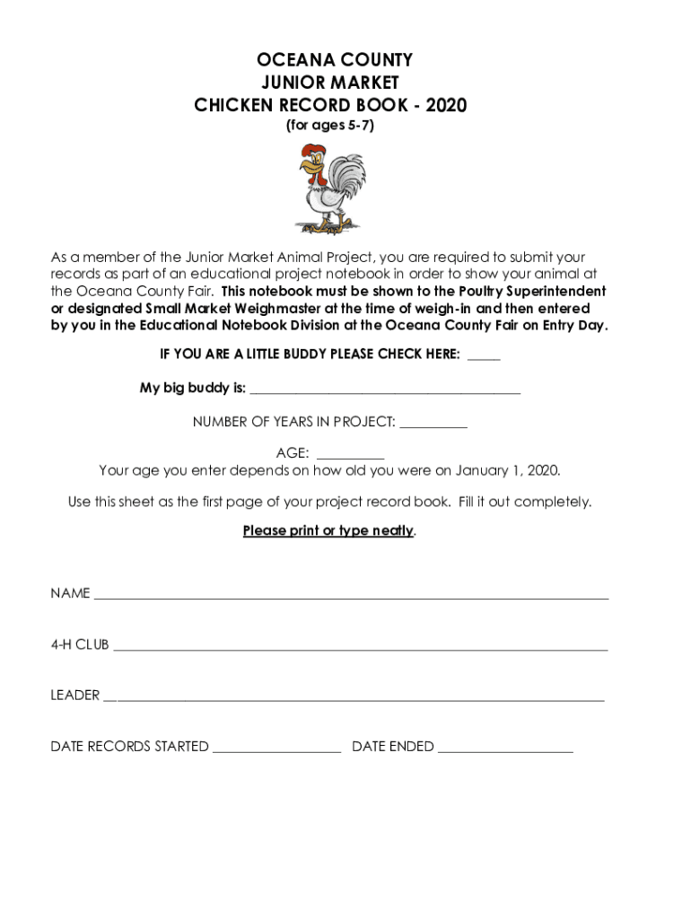 Fillable Online OCEANA COUNTY JUNIOR MARKET CHICKEN RECORD Fax Email ...