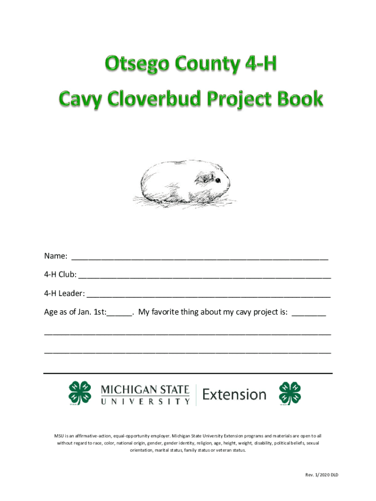 Fillable Online Cloverbud Cavy Project Book - Michigan State University ...