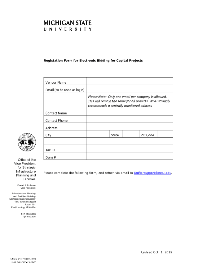 Fillable Online ipf msu Vice President for Infrastructure Planning and ...