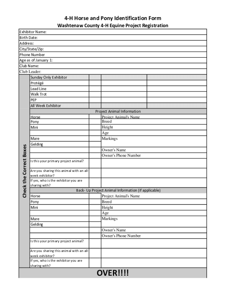 Fillable Online 4-H Horse and Pony Identification Form Fax Email Print ...