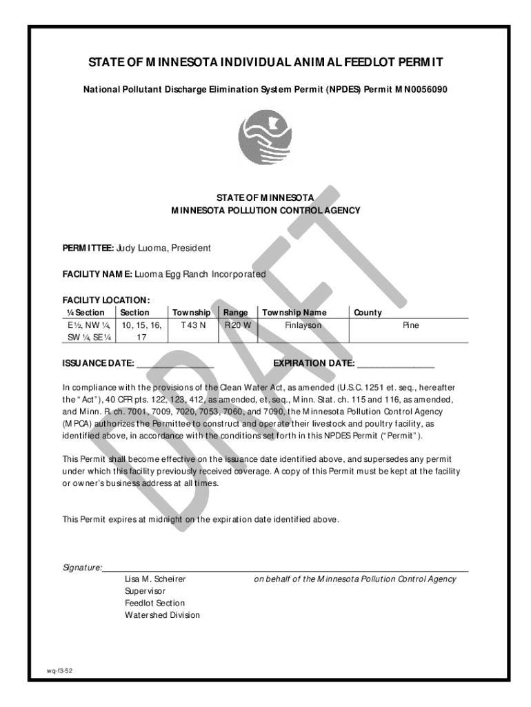 Fillable Online Draft NPDES Permit for Luoma Egg Ranch Inc, Finlayson. Draft NPDES Permit for ...