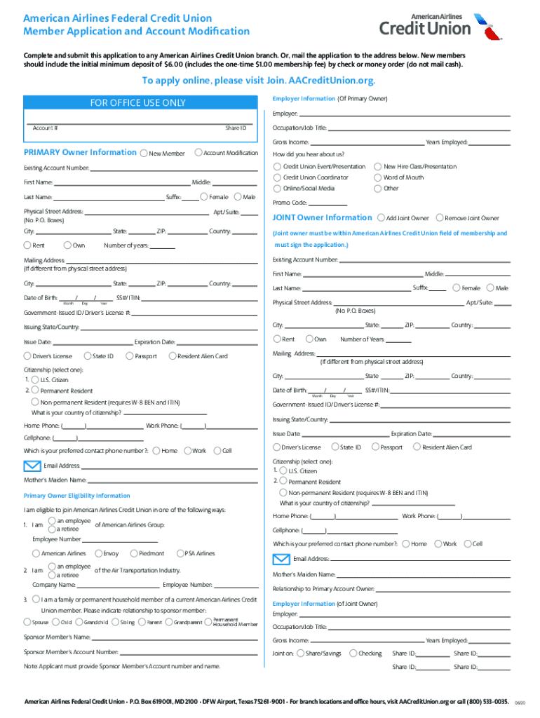 Fillable Online American Airlines Federal Credit Union Member ...