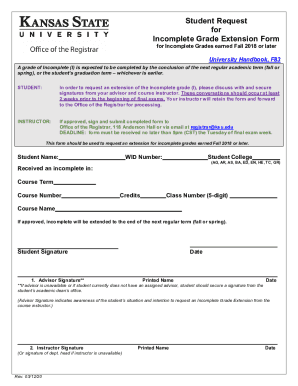 Fillable Online Student Request for Incomplete Grade Extension Form Fax Email Print - pdfFiller