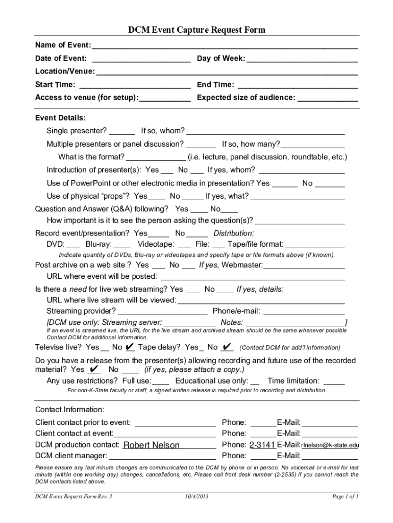 Fillable Online DCM Event Request Form Rev 3. Event form DCM Division ...