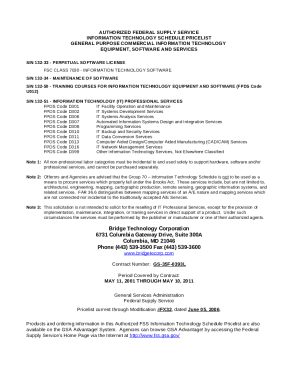 AUTHORIZED FEDERAL SUPPLY SERVICE. GSA FSS Schedule 70 Doc Template ...