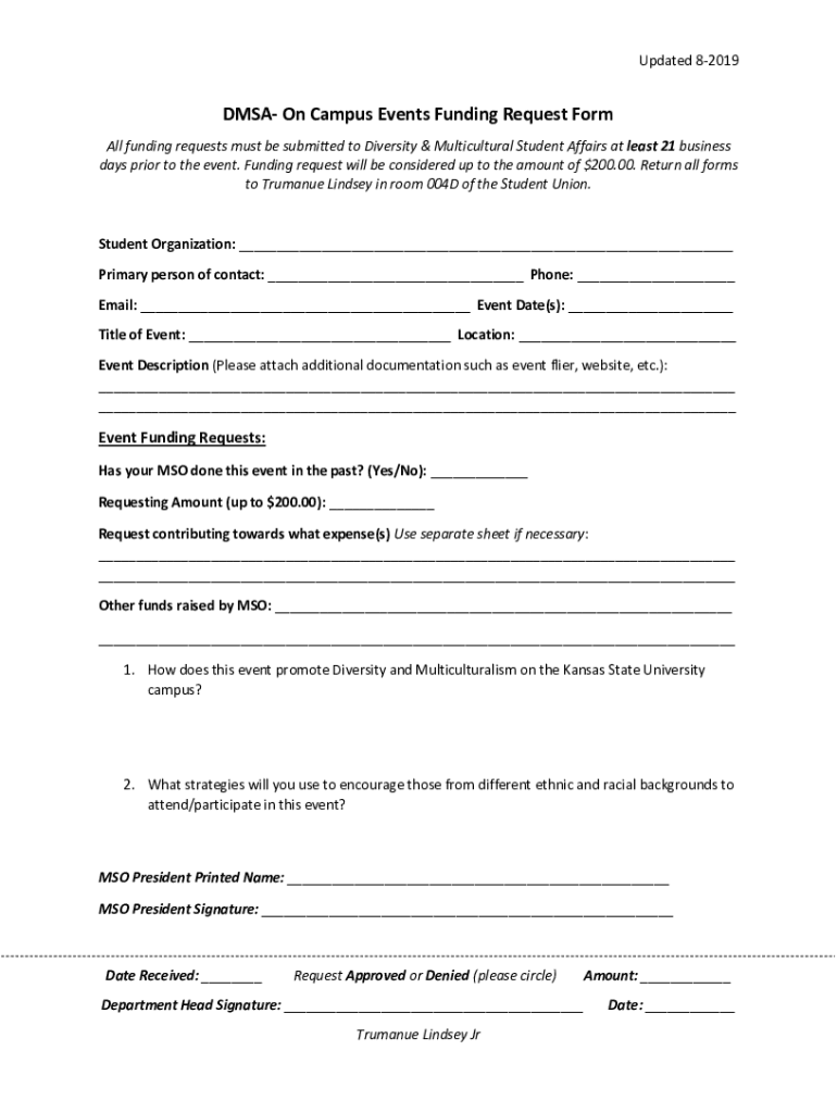 Fillable Online DMSA- On Campus Events Funding Request Form Fax Email ...