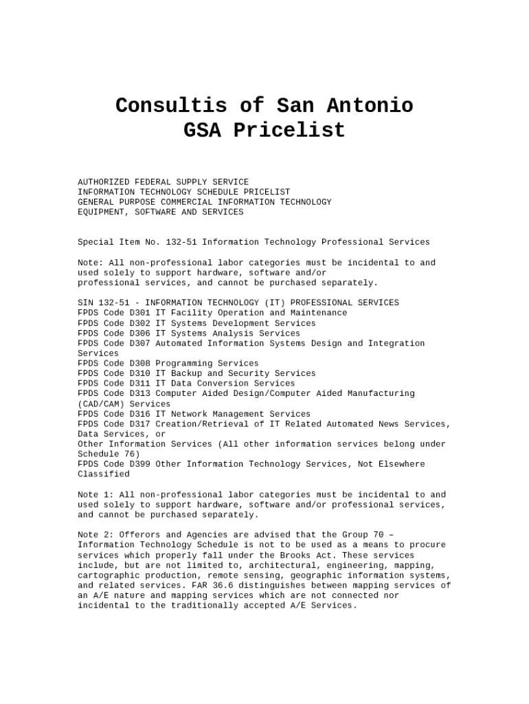 **PRICELIST COVER PAGE** - GSA Advantage Doc Template | pdfFiller