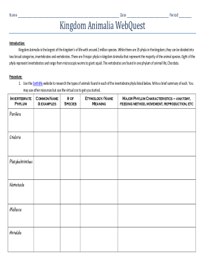 Fillable Online Kingdom Animalia Webquest Answer Key - Fill Online ...