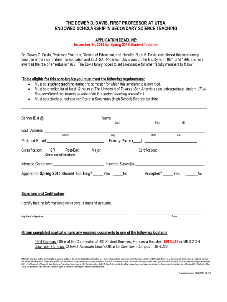 Fillable Online education utsa because of their commitment to education ...