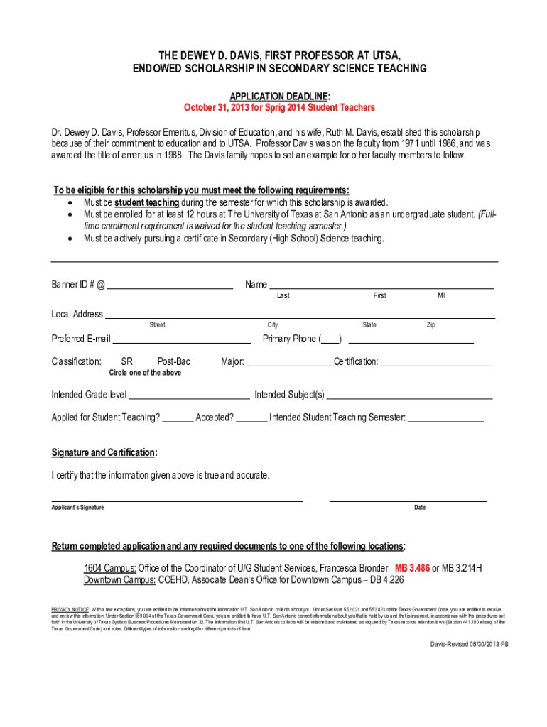 Fillable Online education utsa THE DEWEY D - UTSA College of Education & Human Development Fax ...