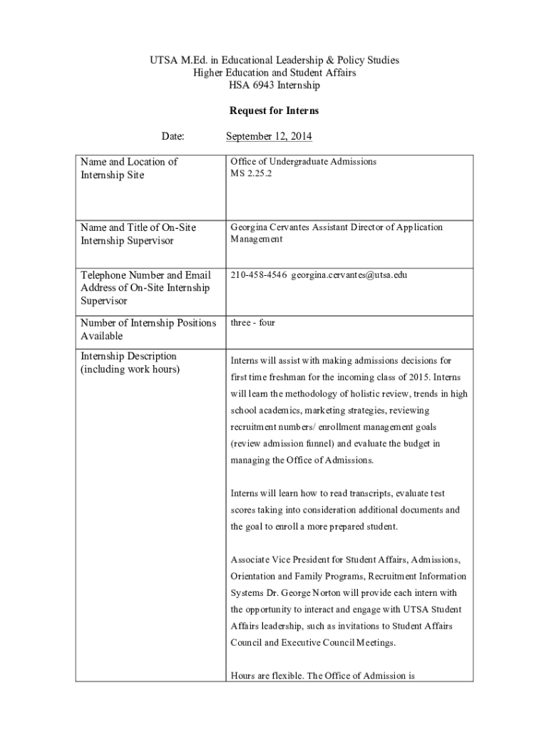 Fillable Online education utsa UTSA M Fax Email Print - pdfFiller